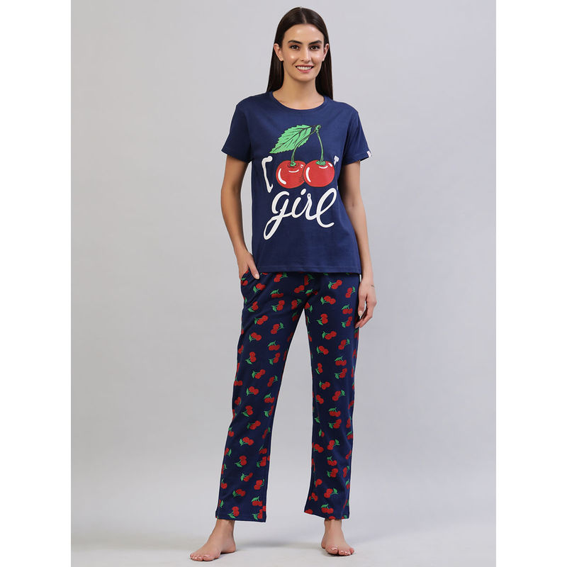 Buy evolove Women's Cotton Knitted T-Shirt & Pyjama Night Suit Deep ...