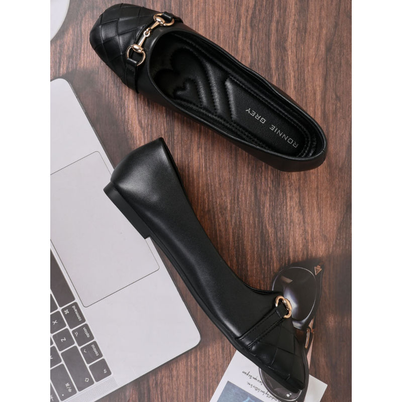 Buy Ronnie Grey Women Black Woven Design Ballerinas Online