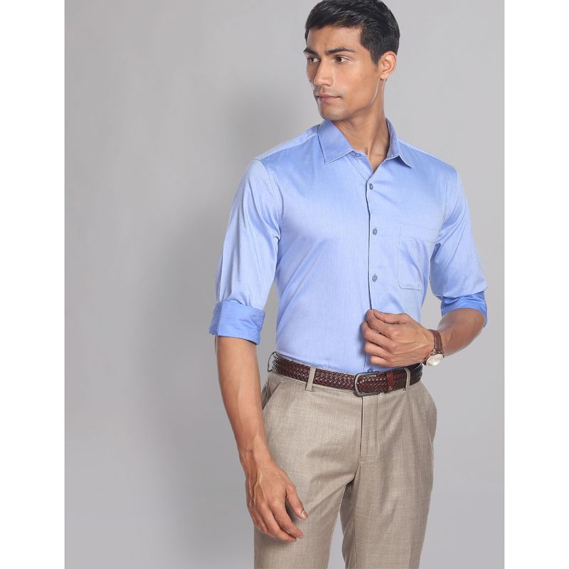 AD By Arvind Regular Fit Solid Twill Formal Shirt Blue: Buy AD By ...
