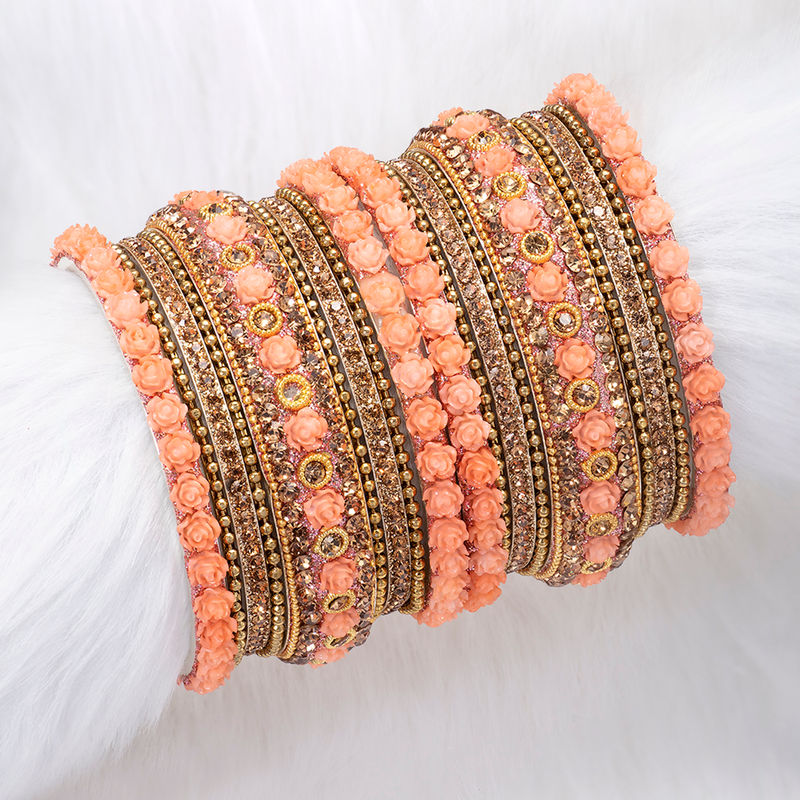 Buy Peora Gold Plated Indian Traditional Floral Rose Metal Chura Chuda ...