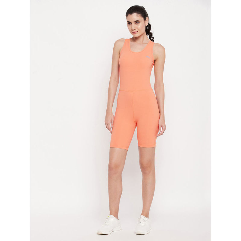 Buy Clovia Snug Fit Sleeveless Bodysuit In Orange Colour Online