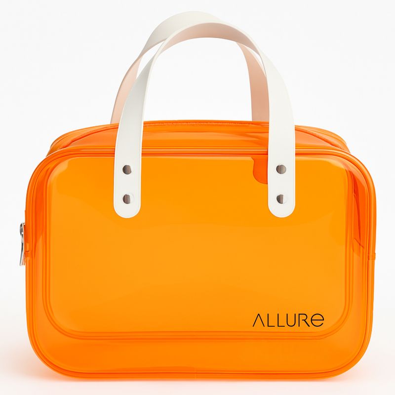 Buy Allure Transparent Orange Travel Toiletry Bag With White Handles Online