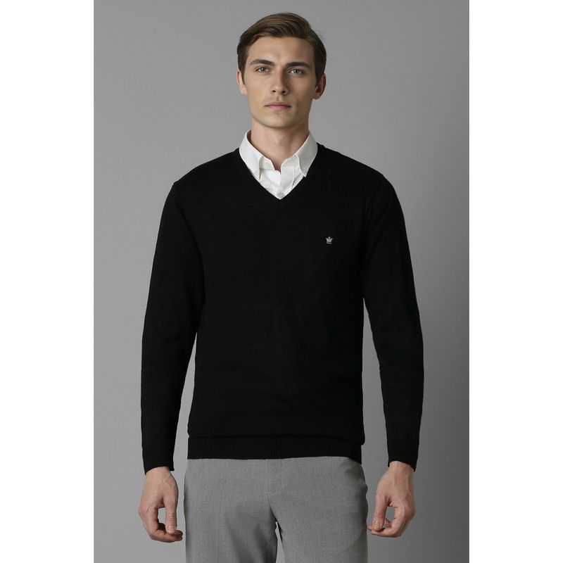 Buy Louis Philippe Men Black Solid V Neck Full Sleeves Sweater Online