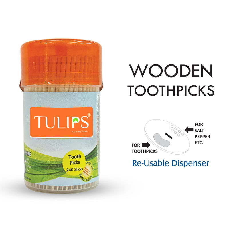 Buy Tulips Wooden Tooth Picks 240 Sticks in a Re-Usable Dispenser Online
