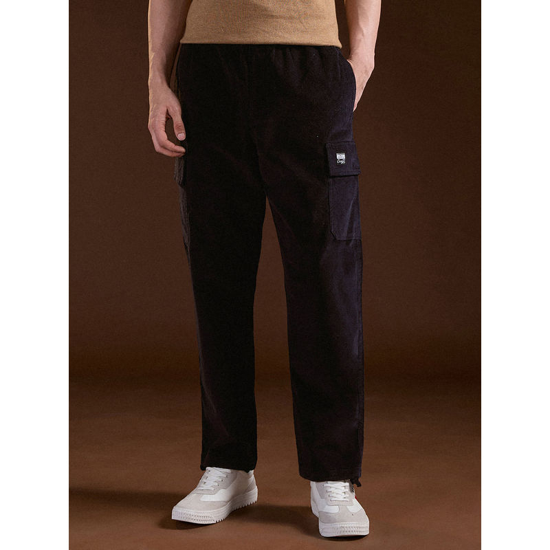 Buy THE BEAR HOUSE Mens Navy Blue Relaxed Fit Solid Cotton Cargo Pant ...