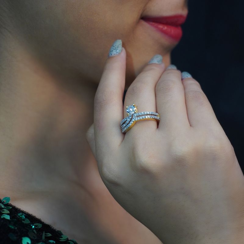 Buy Niscka Gold Plated American Diamond (Ad) Solitaire Ring-Adjustable ...