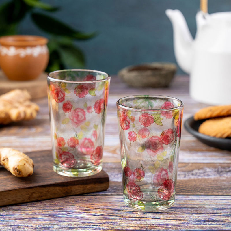 Kolorobia Misty Morning Roses White Chai Glass Set of 2: Buy Kolorobia ...