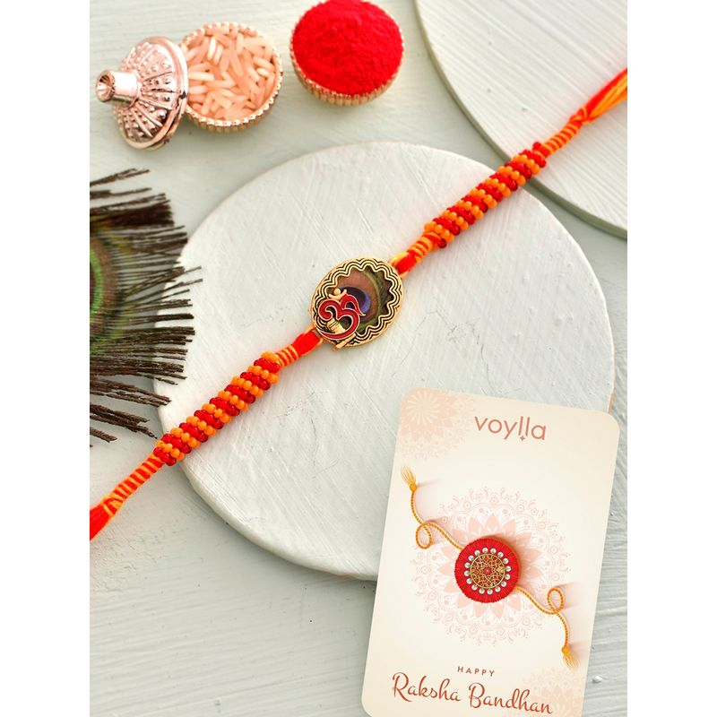 Buy Voylla Om Motif Thread Rakhi with Roli Chawal & Card for Brother ...
