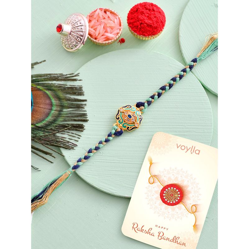 Buy Voylla Enamelled Thread Rakhi with Roli Chawal and Card for Brother ...