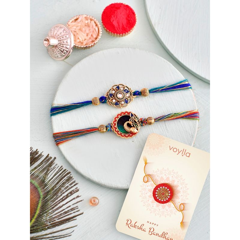 Buy Voylla Traditional & Divine Thread Rakhi with Roli Chawal & Card ...