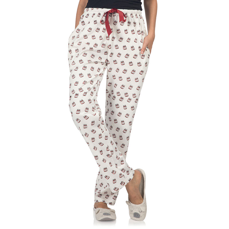 Buy Nite Flite Women'S Nutella Printed White Cotton Pyjamas Online
