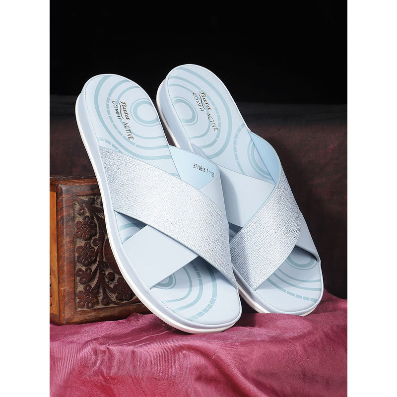 Buy Bata Comfit Women Blue Open Back Sliders Online