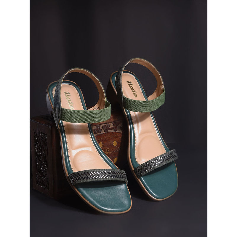 Buy Bata Women Green Slip-On Heel Sandals Online