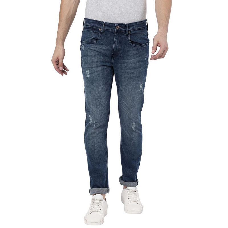 Buy AD By Arvind Solid Navy Mid-rise Men Jeans Online