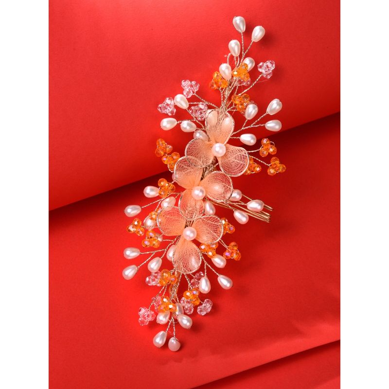 Buy Saraf RS Jewellery Gold Toned & Orange Stocking Flowers Beaded Hair ...