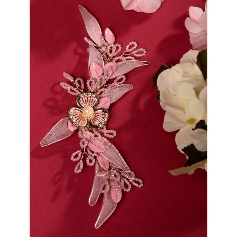 Buy Saraf RS Jewellery Pink Gold Plated Pearl Beaded Stocking Flowers ...