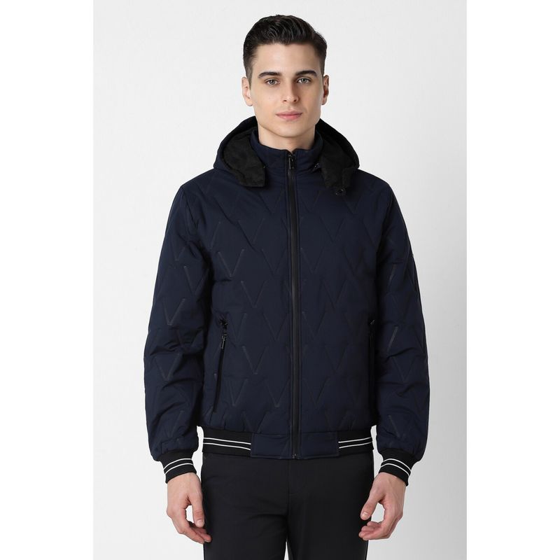 Buy Van Heusen Men Navy Blue Textured Casual Jacket Online