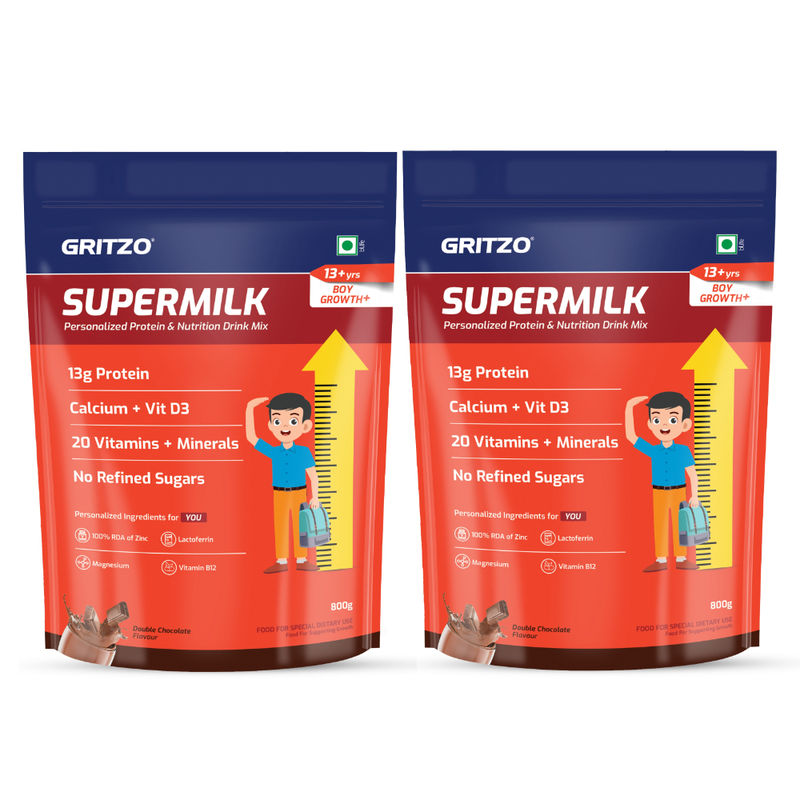 Buy Gritzo SuperMilk Growth+(13+y Boys), 13g Protein Powder Double ...