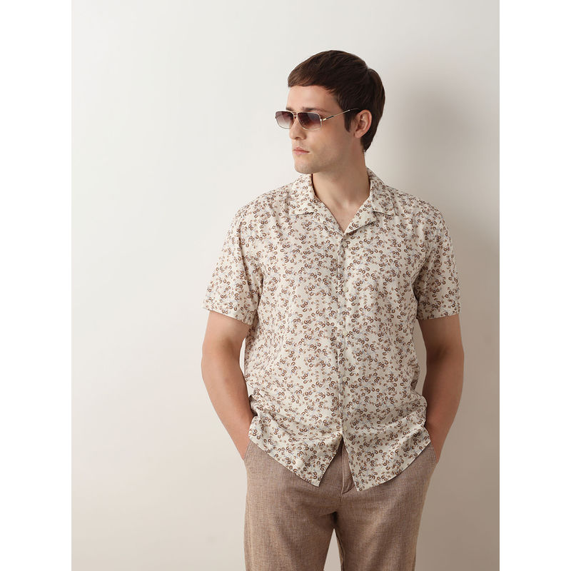 Buy SELECTED HOMME Beige Floral Print Cuban Collar Shirt Online