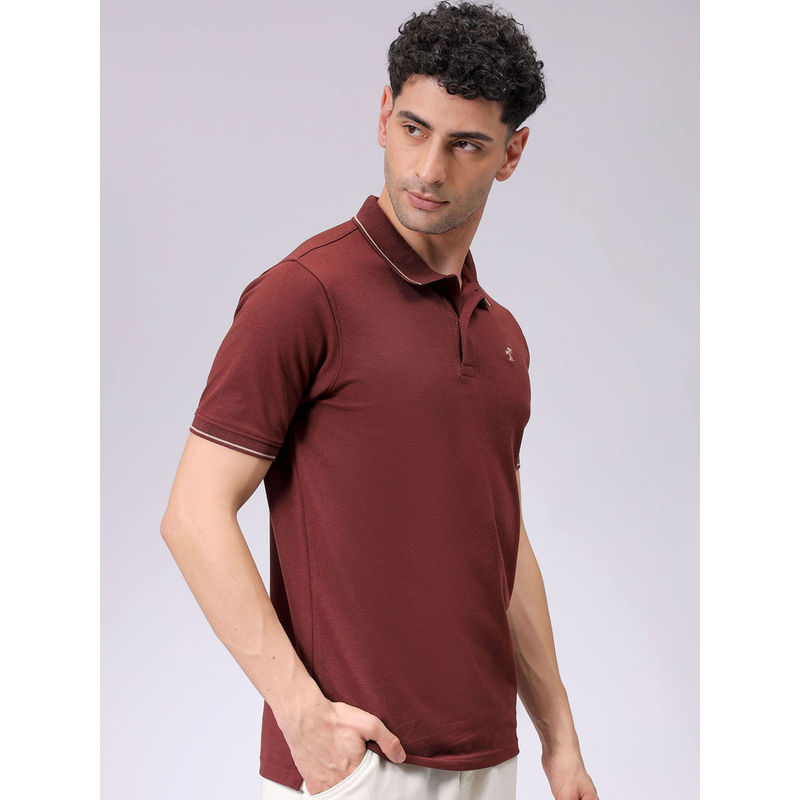Buy The Indian Garage Co Men Maroon Slim Fit Solid Polo Collar T-Shirt ...