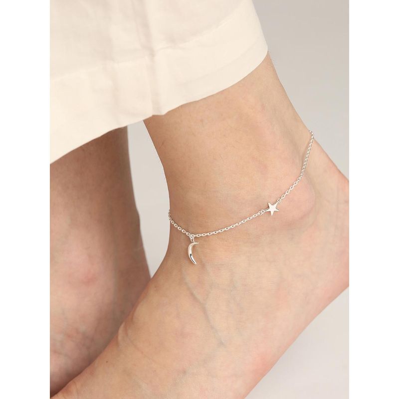Buy CLARA 925 Sterling Silver Minimal Adjustable Chain Anklet Payal ...