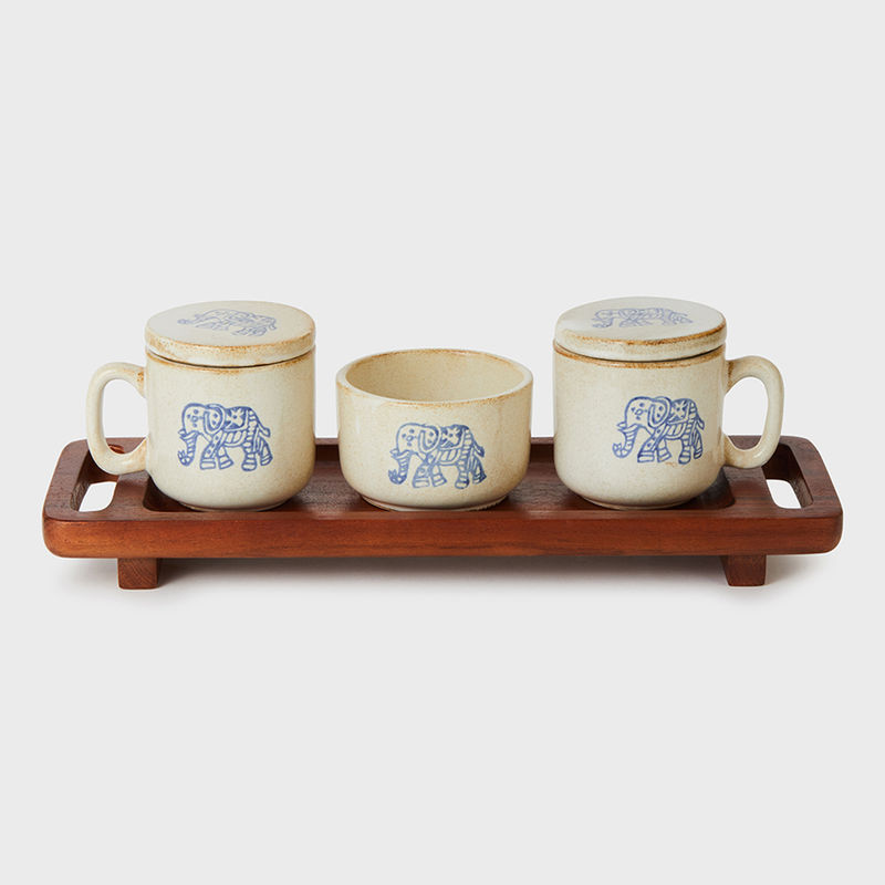 Buy Fabindia White Rasoi Ceramic Tea Time 4pc Set Online