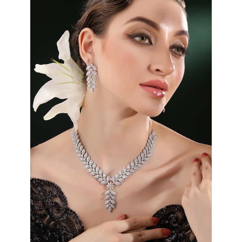 Buy Priyaasi Leaf AD Silver Plating Statement Necklace With Finest Drop ...