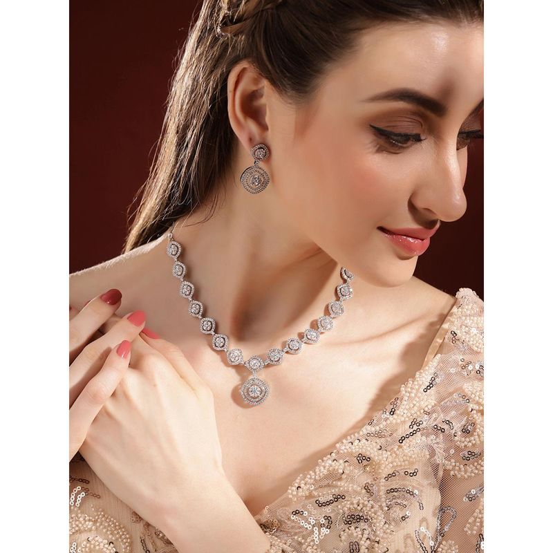 Buy Priyaasi Silver Elegance Geometry Pattern Necklace With Finest Drop ...