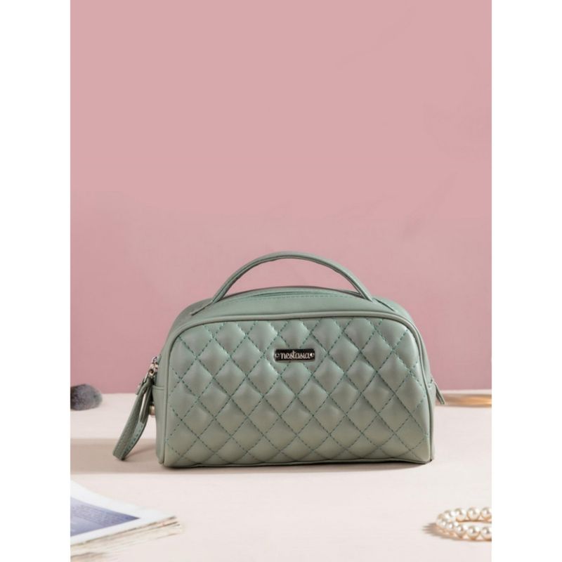 Buy Nestasia Green Quilted Double Zipper Makeup Pouch Online