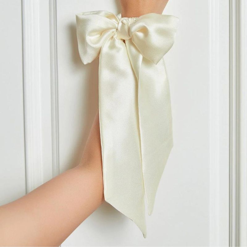 Buy Mueras Silk Satin Scrunchie Ribbon White Online