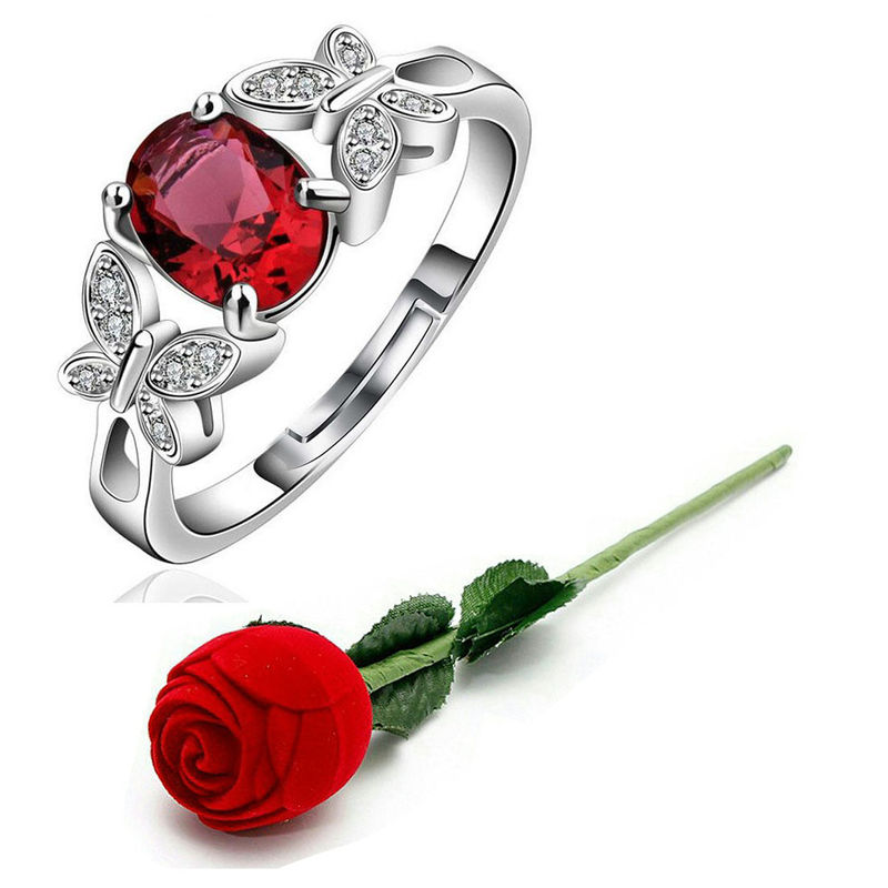 Jewels Galaxy Maroon Silver-Plated Stone Studded Handcrafted Adjustable ...