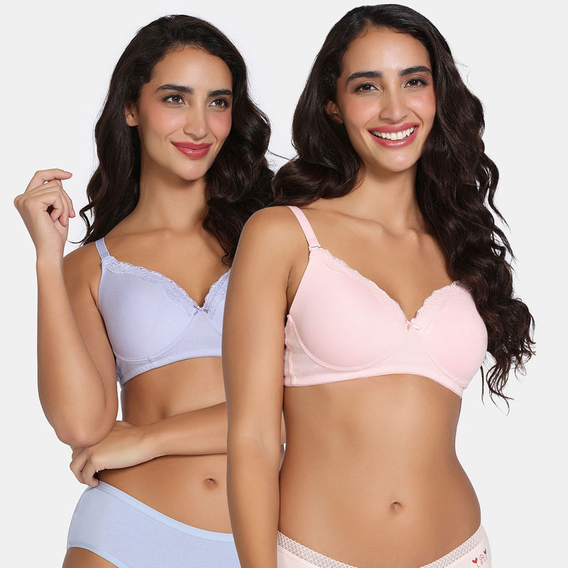 Buy Zivame Beautiful Basics Padded Non Wired 3/4th Coverage T-Shirt Bra - Multi-Color (Pack of 2 ...