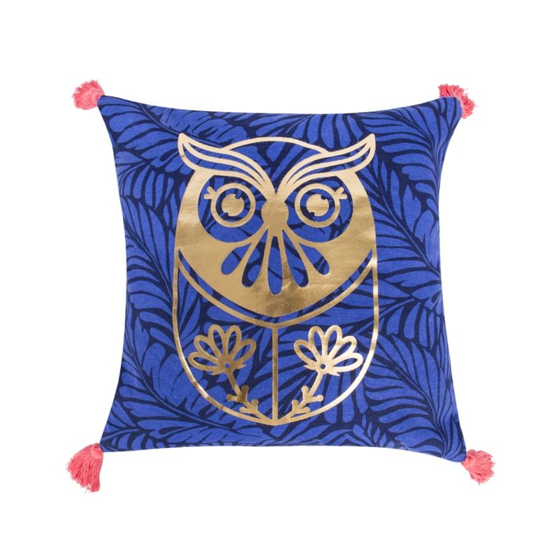 Buy Chumbak Mini Flower Owl Gold Foil 16Inches Cushion Cover - Blue Online
