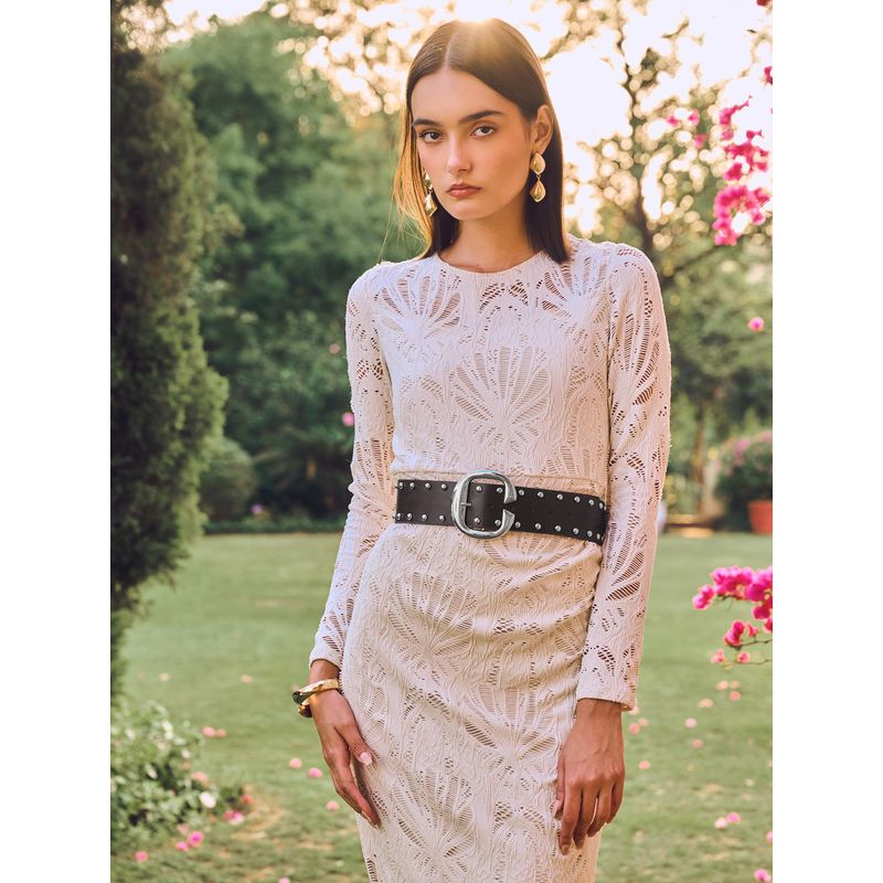 Buy Kazo Studded Statement Broad Belt - Black (L) Online