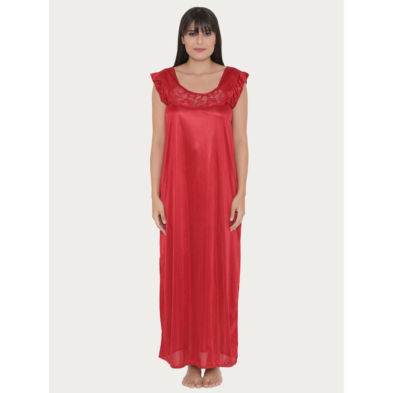 Buy Clovia Satin Nightie In Maroon Online