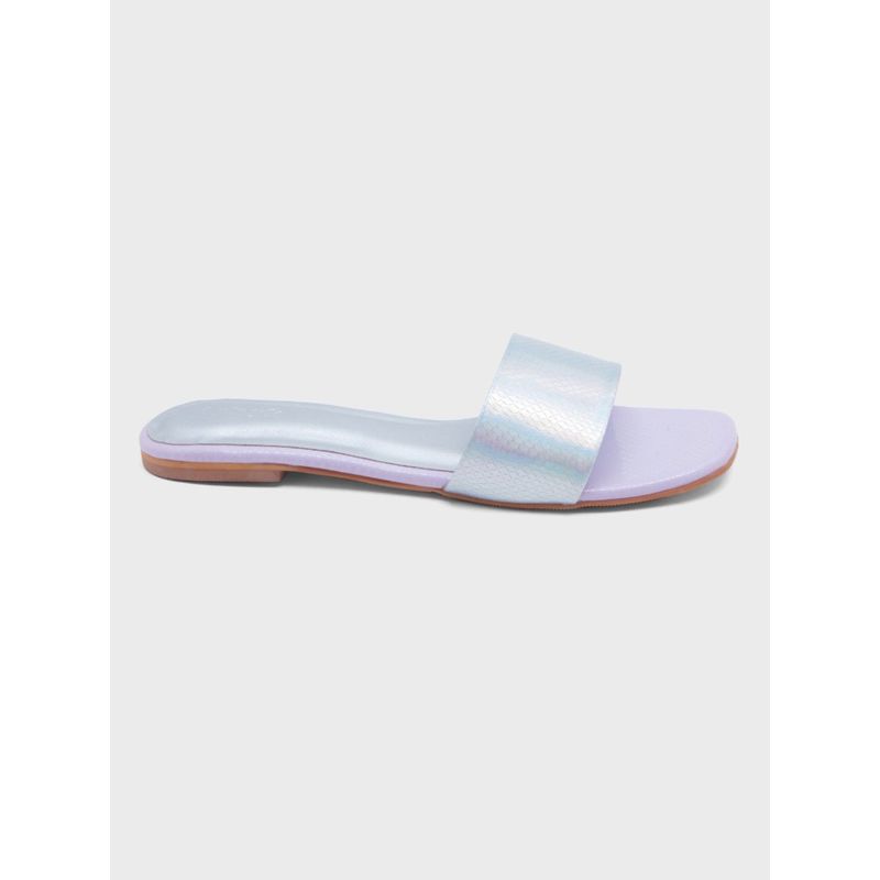 Buy IYKYK by Nykaa Fashion Silver Lilac Holographic Slider Flats Online