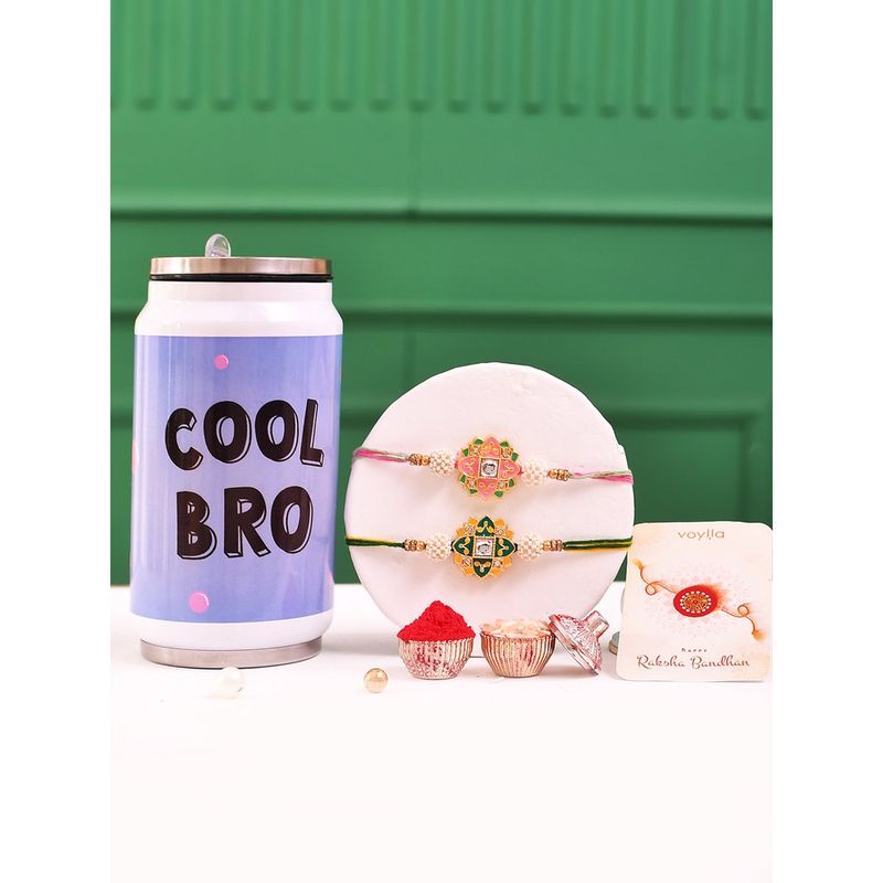 Buy Voylla Embellished Floral Rakhi With Roli Chawal & Cool Bro Bottle ...