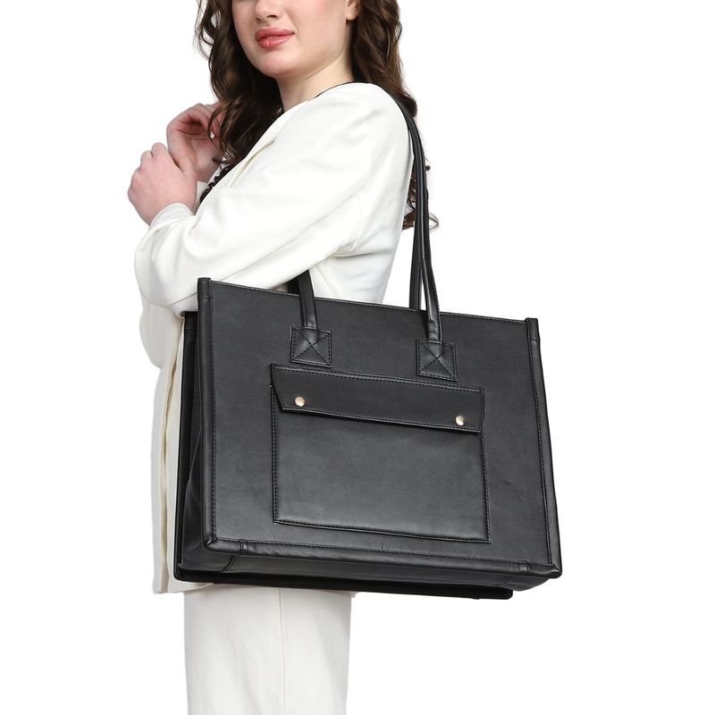 Buy MINI WESST Black Casual Pu Solid Tote Bag Online