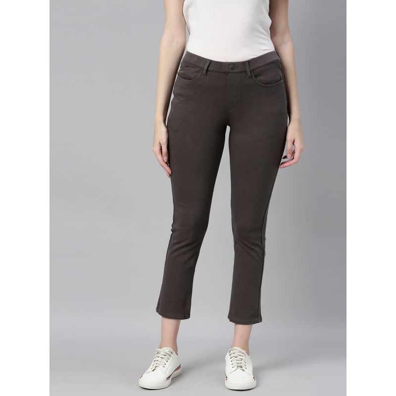 Buy Go Colors Women Solid Mid Rise Cropped Jeggings - Silver Online