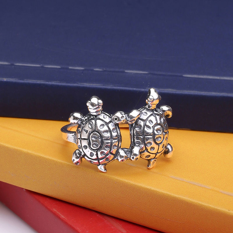 Buy Yellow Chimes Sterling Silver Dual Tortoise Luck Charm Finger Ring ...