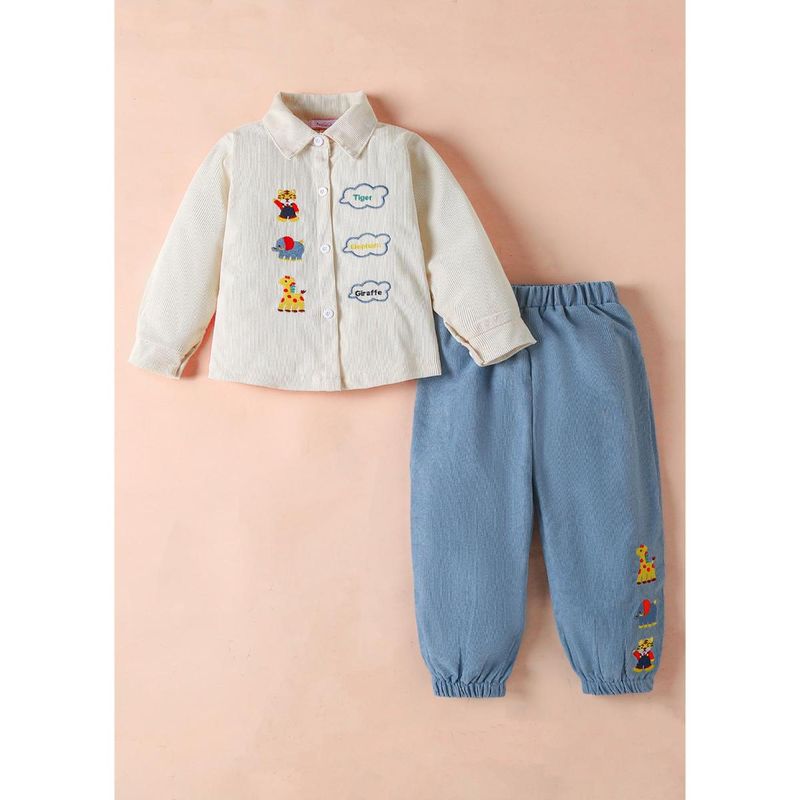 Buy Hopscotch Animal Embroidered Shirt and Jogger Online