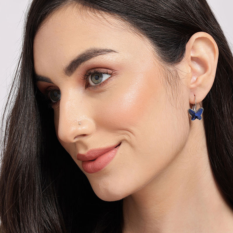 Buy SOHI Blue Butterfly Stone Studded Designer Hoops Online