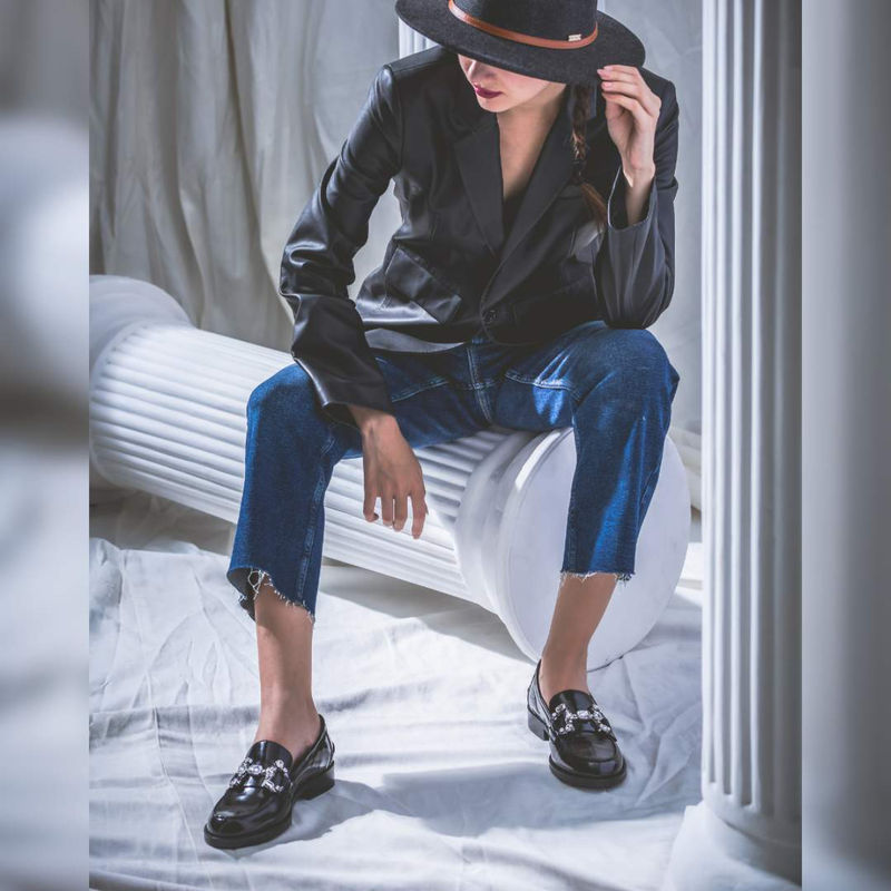 Buy Saint G Livia Embellished Black Leather Moccasins Online