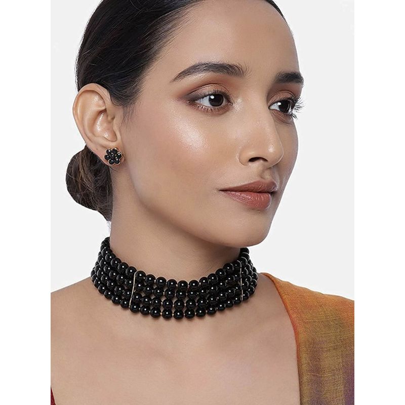 Buy I Jewels Gold Plated Traditional Black Pearl Stylish Moti Choker ...