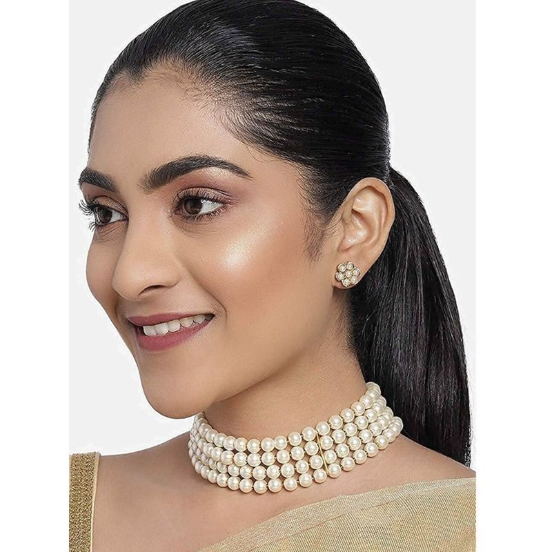 Buy I Jewels Gold Plated Traditional White Pearl Stylish Moti Choker ...