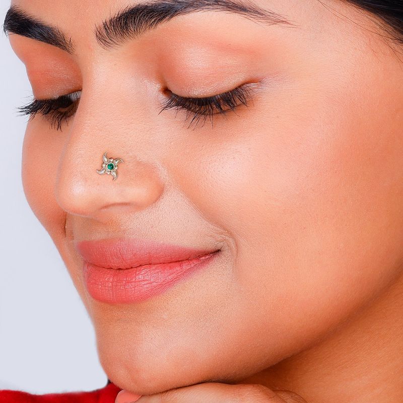 Buy GIVA Oxidised Silver Floral Green Nose Pin for Womens and Girls Online