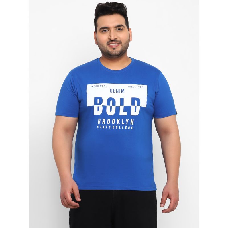 Buy Urbano Plus Men Blue Printed Regular Fit Cotton T-Shirt Online