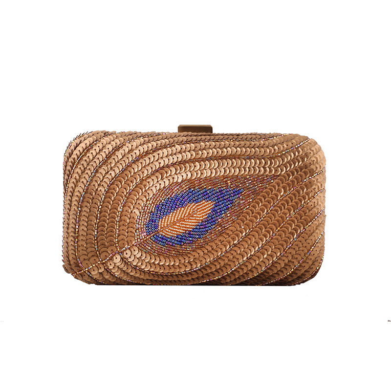 Angeline Sequential Matt Gold Peacock feather Clutch: Buy Angeline ...