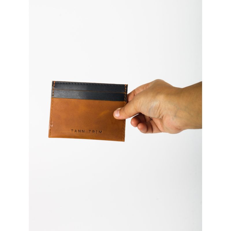 Buy Tann Trim Solid Black & Tan Card Case Online