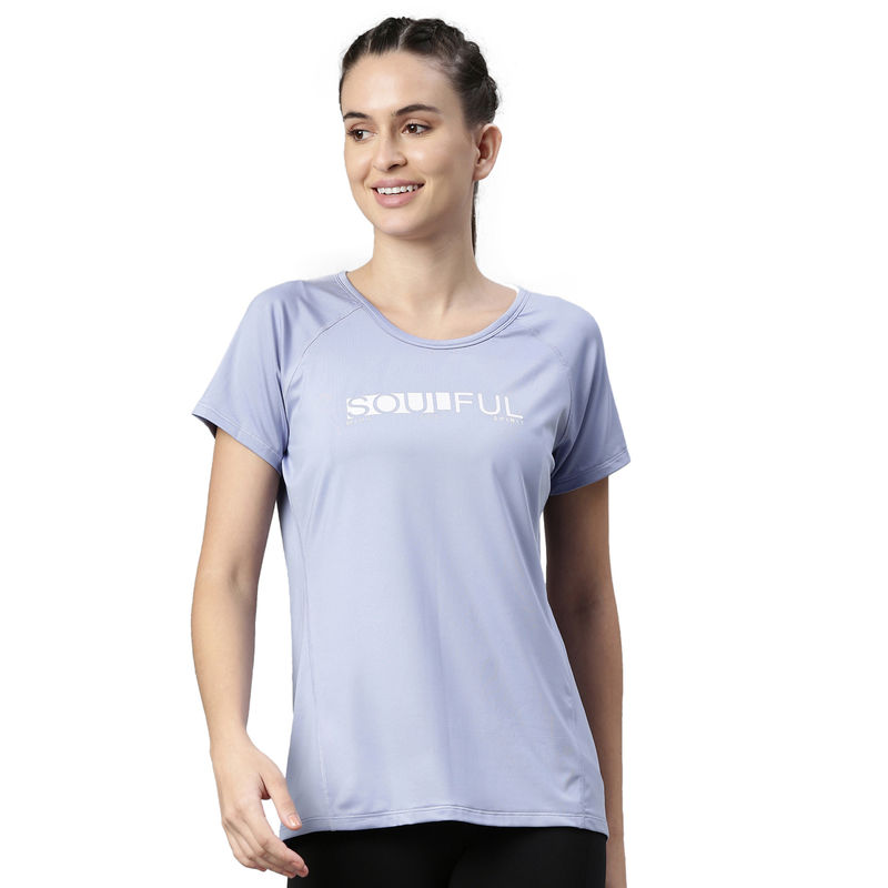 Buy Enamor Short Sleeve Scoop Neck Hip Length Basic Active T-Shirt Relaxed Fit Quick Dry E163 Online